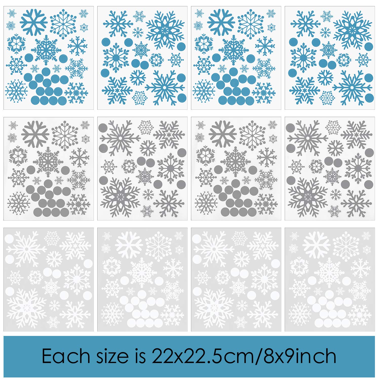 Tenare 305 Pieces Christmas Wall Decals Snowflakes Wall Stickers Christmas Silver and Winter Theme Snowflakes Decals Winter Wall Decals Removable Home Decoration for Christmas Party