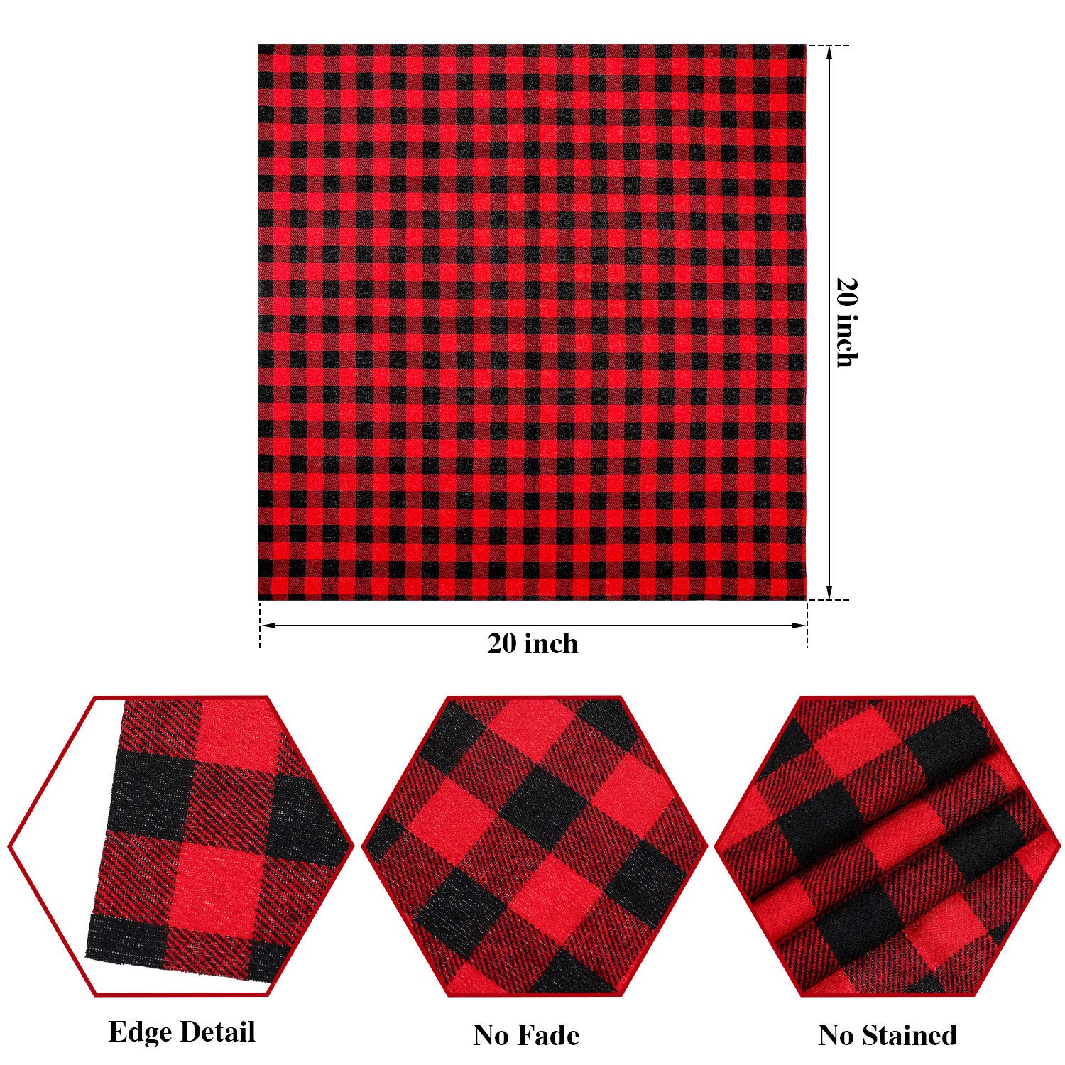 6 Pieces Christmas Buffalo Plaid Fabric 20 x 20 Inch Christmas Fat Quarters Fabric Red Black Fabric Precut Fabric Square Sewing Patchwork for Christmas DIY Sewing Quilting