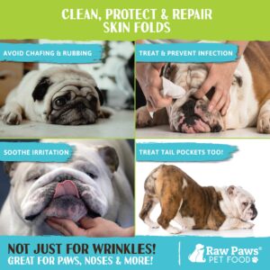 Raw Paws Wrinkle & Skin Balm, 4-oz - Natural Wrinkle Balm for Dogs, Wrinkle Paste for Bulldogs - Dog Wrinkle Cream for Face, Skin Fold Care for Dogs - Dogs Tail Pocket Cleaner, Dog Healing Ointment