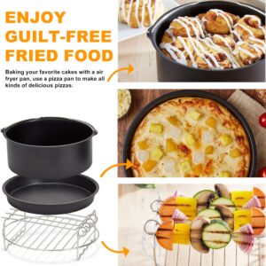 7 Inch 10pcs Air Fryer Accessories Set Fit for Gowise Gourmia Cozyna Ninja,Fit All 3.2qt-6.8qt Air Fryer,Kits with Skewers Silicone Mat,Pizza Pan,Cake Barrel,Non-Stick,Dishwasher Safe,Universal,Black