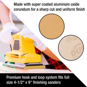 Dura-Gold Premium 1/2 Sheet Size Gold Sandpaper with Hook & Loop Backing, 3 Each 80, 120, 150, 220, 320 Grit Sanding Sheets, 15 Total - Wood Woodworking Automotive, Finishing Sander Hand Sanding Block