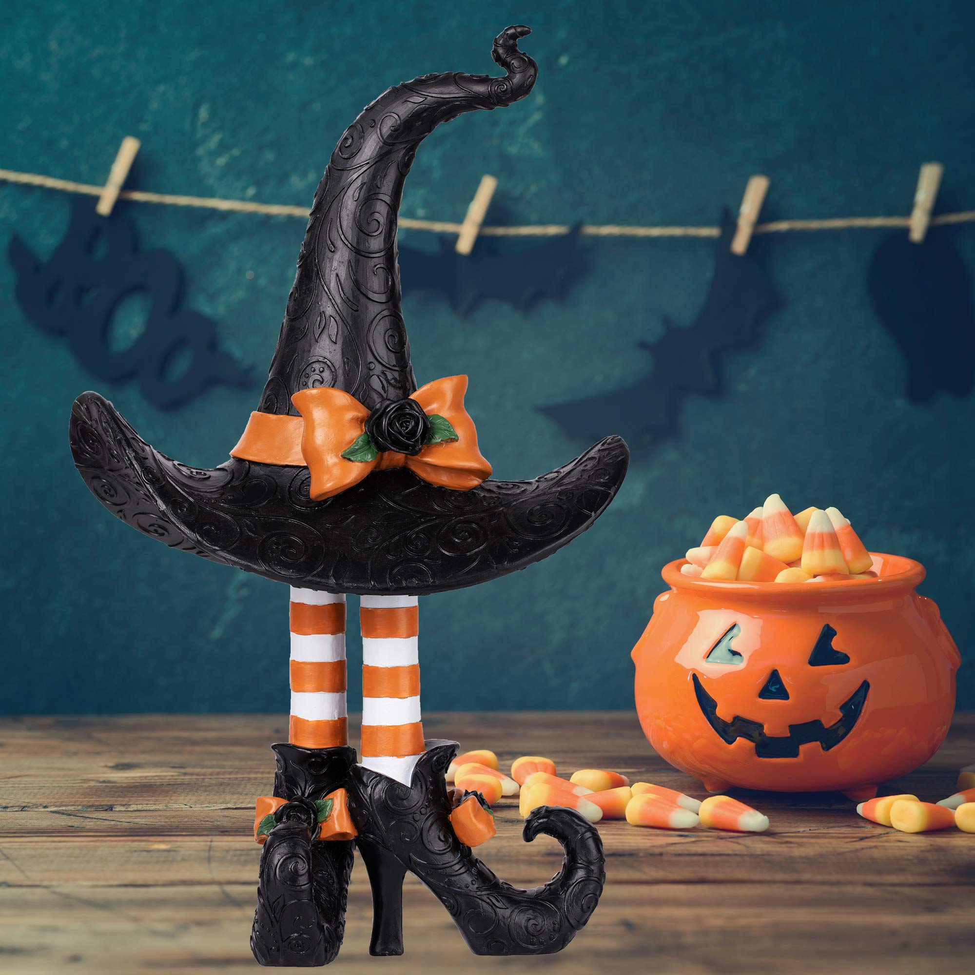 Haute Decor Halloween Witch Hat with Legs 17 Inch Tall Tabletop Figurine