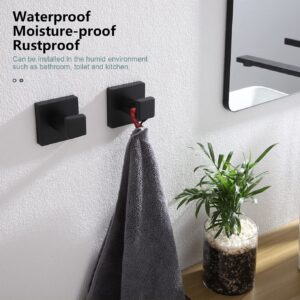 KOKOSIRI Bath Towel Hook Wall Mount Square Robe Hook Coat Hook, Bathroom Kitchen Garage Heavy Duty Wall Mounted, SUS 304 Stainless Steel, Matte Black, B1010BK-P2