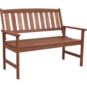 sunnydaze solid meranti wood 2-seat outdoor garden bench with rustic teak oil finish