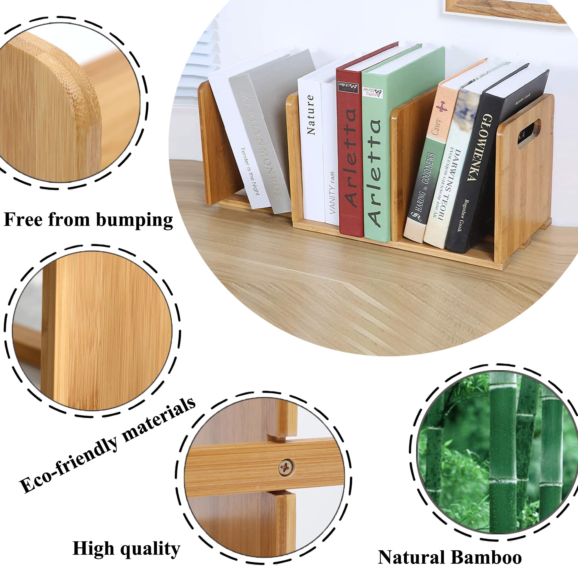 Maydear Bamboo Desktop Bookshelf, Small Expandable Desktop Organizer Desk Hutch Dorm Table Top Bookcase for Office and Home