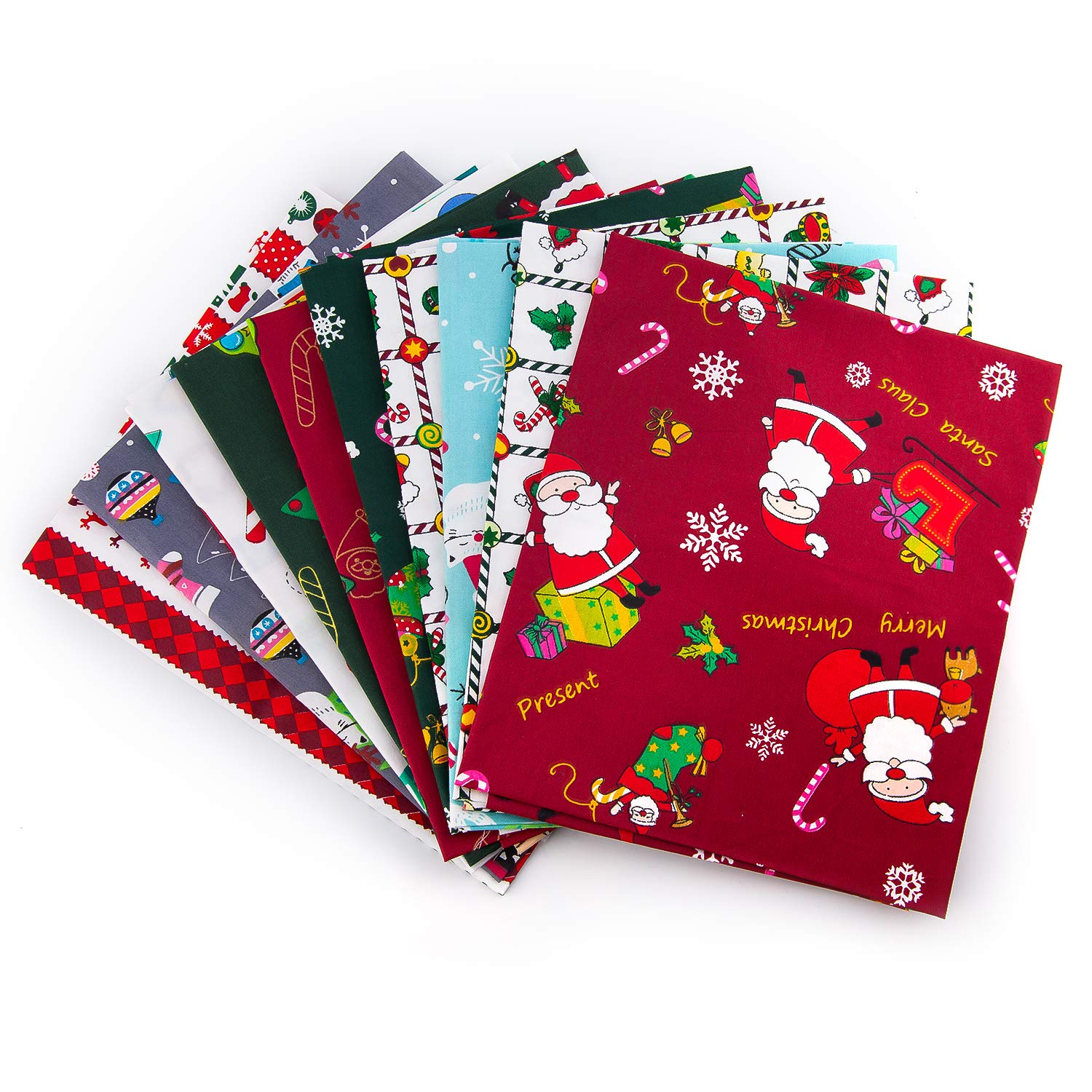 LUTER 18×22 inch/45×55cm 10pcs Christmas Theme Fabric Christmas Fat Quarter Pure Cotton Fabric Bundle for DIY Decorations, Christmas Series Supplies, Patchwork