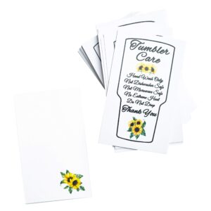 50 tumbler care cards, tumbler care instructions, tumbler care and cleaning cards, cup care instructions sun flower