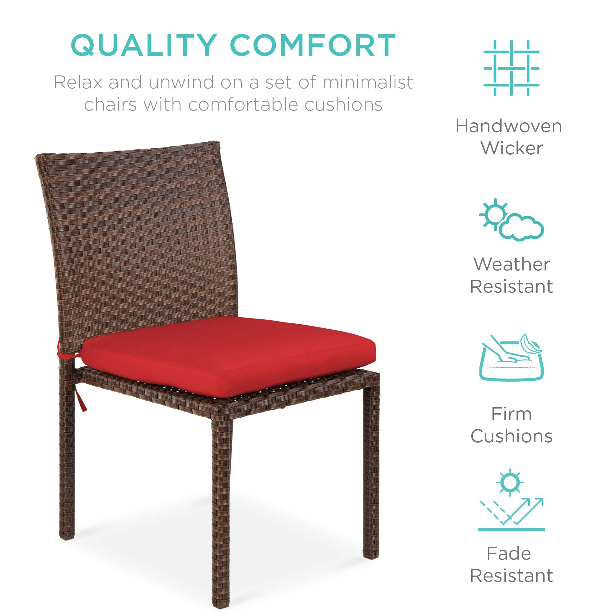 Best Choice Products Set of 4 Stackable Outdoor Patio Wicker Chairs w/Cushions, UV-Resistant Finish, and Steel Frame - Brown/Red