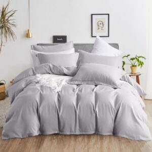 flxxie 3 pieces microfiber queen duvet cover set, super soft and solid color comforter cover with zipper closure, 1 duvet cover (90x90 inches) and 2 pillow shams, light grey