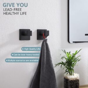 KOKOSIRI Bath Towel Hook Wall Mount Square Robe Hook Coat Hook, Bathroom Kitchen Garage Heavy Duty Wall Mounted, SUS 304 Stainless Steel, Matte Black, B1010BK-P2