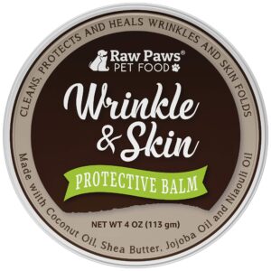 raw paws wrinkle & skin balm, 4-oz - natural wrinkle balm for dogs, wrinkle paste for bulldogs - dog wrinkle cream for face, skin fold care for dogs - dogs tail pocket cleaner, dog healing ointment