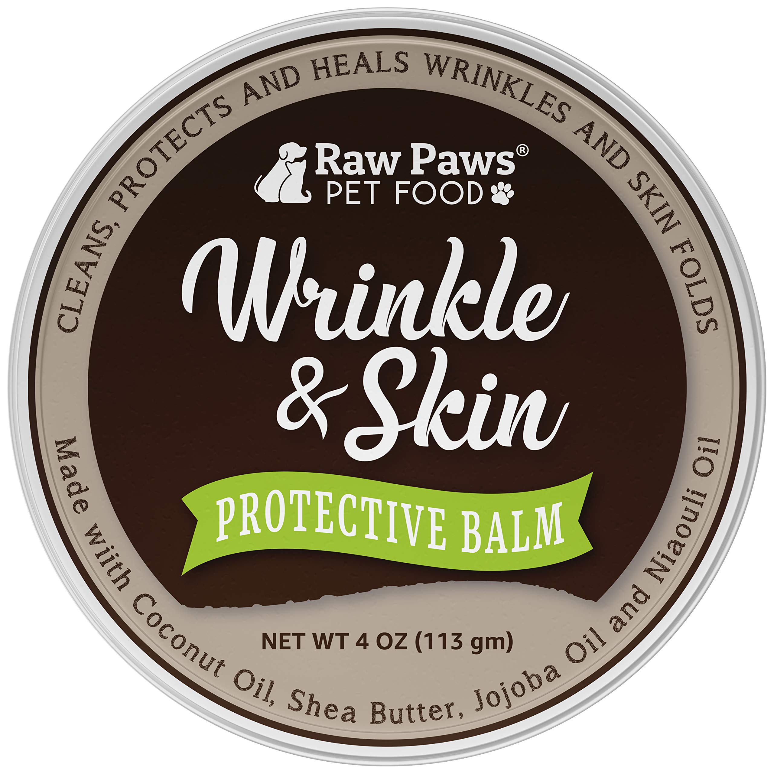 Raw Paws Wrinkle & Skin Balm, 4-oz - Natural Wrinkle Balm for Dogs, Wrinkle Paste for Bulldogs - Dog Wrinkle Cream for Face, Skin Fold Care for Dogs - Dogs Tail Pocket Cleaner, Dog Healing Ointment