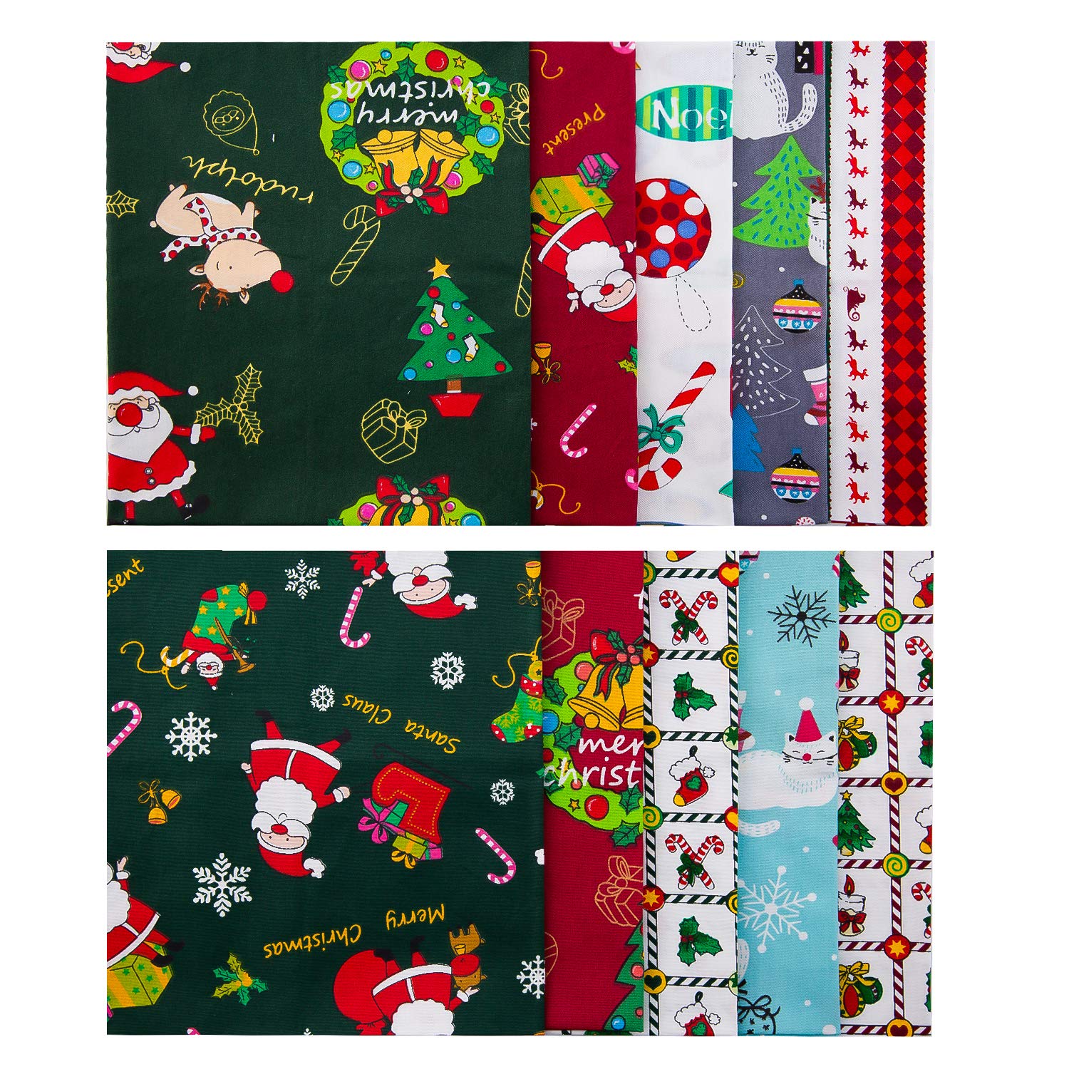 LUTER 18×22 inch/45×55cm 10pcs Christmas Theme Fabric Christmas Fat Quarter Pure Cotton Fabric Bundle for DIY Decorations, Christmas Series Supplies, Patchwork