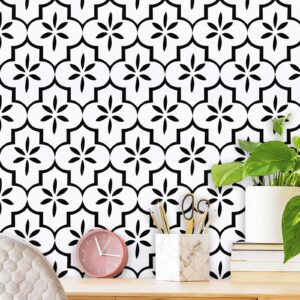 glorytik black contact paper trellis wallpaper white and black geometry pattern peel and stick wallpaper self-adhesive removable wallpaper white modern for cabinet drawer lining wall decor 17.7"x118"