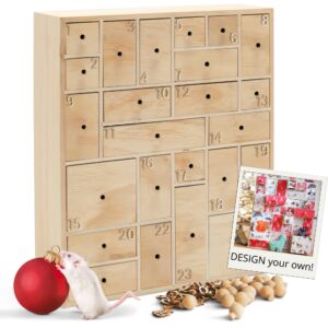 hyggehaus diy wooden advent calendar apothecary cabinet craft storage organiser with drawers for decorating or natural wood. handles detached. comes in gift box