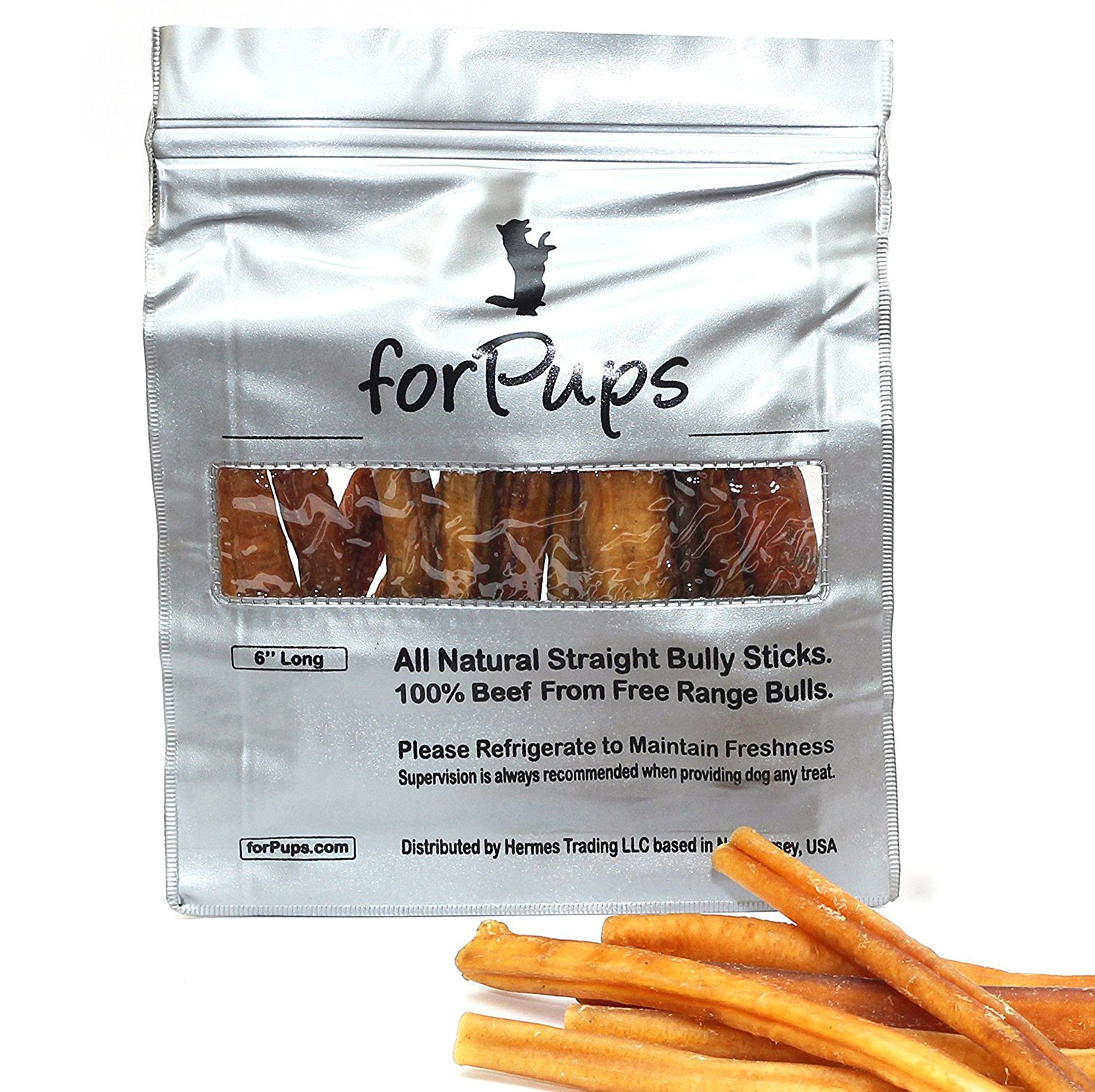 forPups Standard Thickness Bully Sticks (6 Inch - 25 Pack) - All Natural, Grass-Fed, Non-GMO (6") 100% Beef Pizzle Dog Chews, Fully Digestible, Best Dental Treats