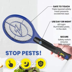 ZAP IT! Bug Zapper Rechargeable Electric Fly Swatter Racket, 4,000 Volt, USB Charging Cable