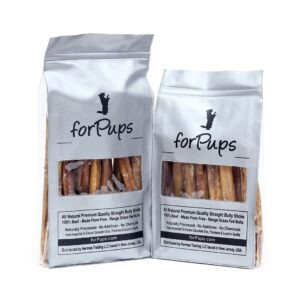 forPups Standard Thickness Bully Sticks (6 Inch - 25 Pack) - All Natural, Grass-Fed, Non-GMO (6") 100% Beef Pizzle Dog Chews, Fully Digestible, Best Dental Treats