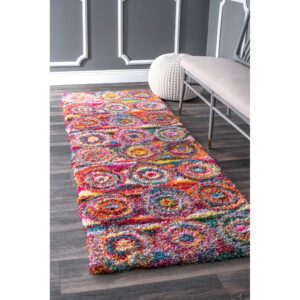 nuloom kindra abstract 2x6 runner shag rug for living room bedroom dining room nursery entryway hallway, multicolor/red