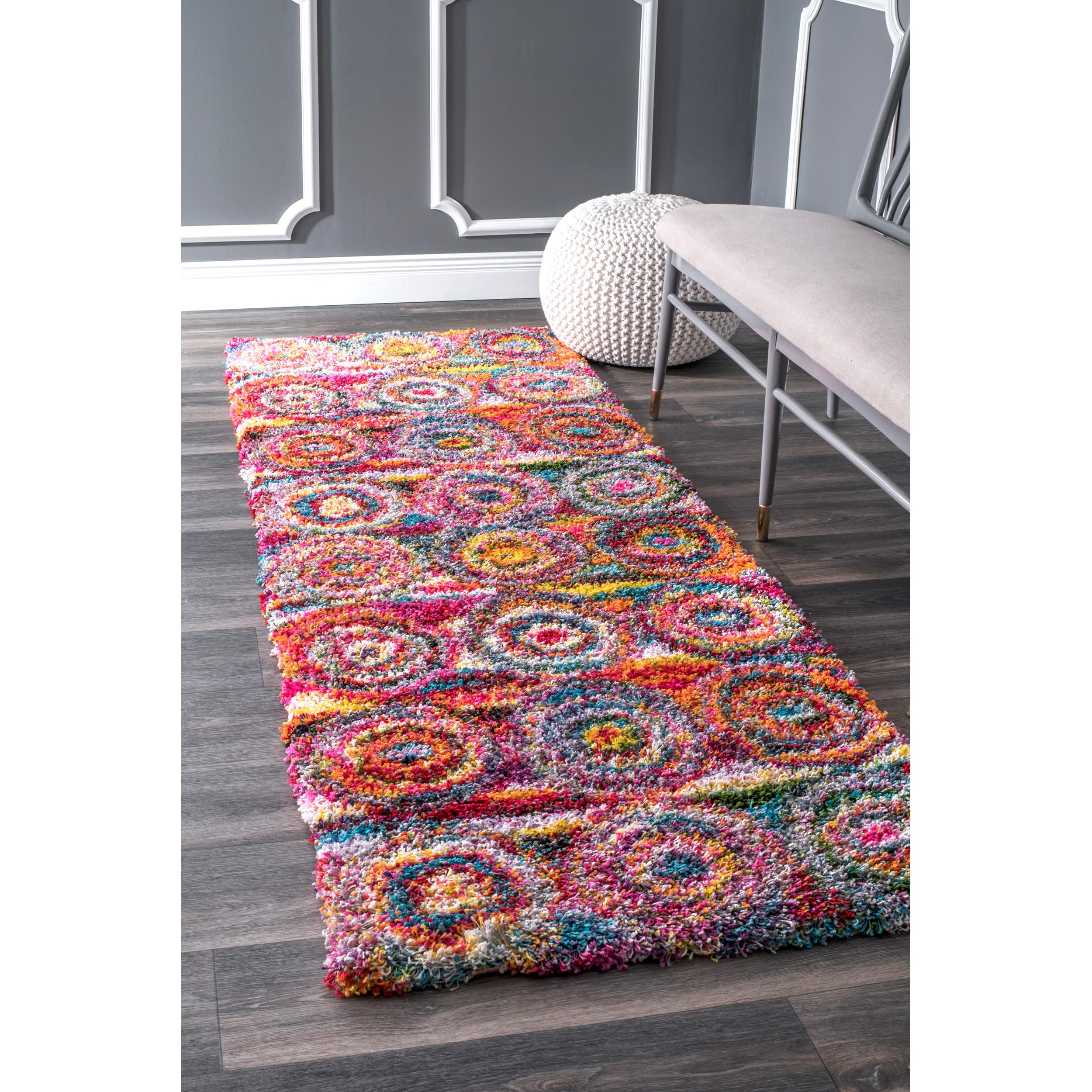 nuLOOM Kindra Abstract 2x6 Runner Shag Rug for Living Room Bedroom Dining Room Nursery Entryway Hallway, Multicolor/Red