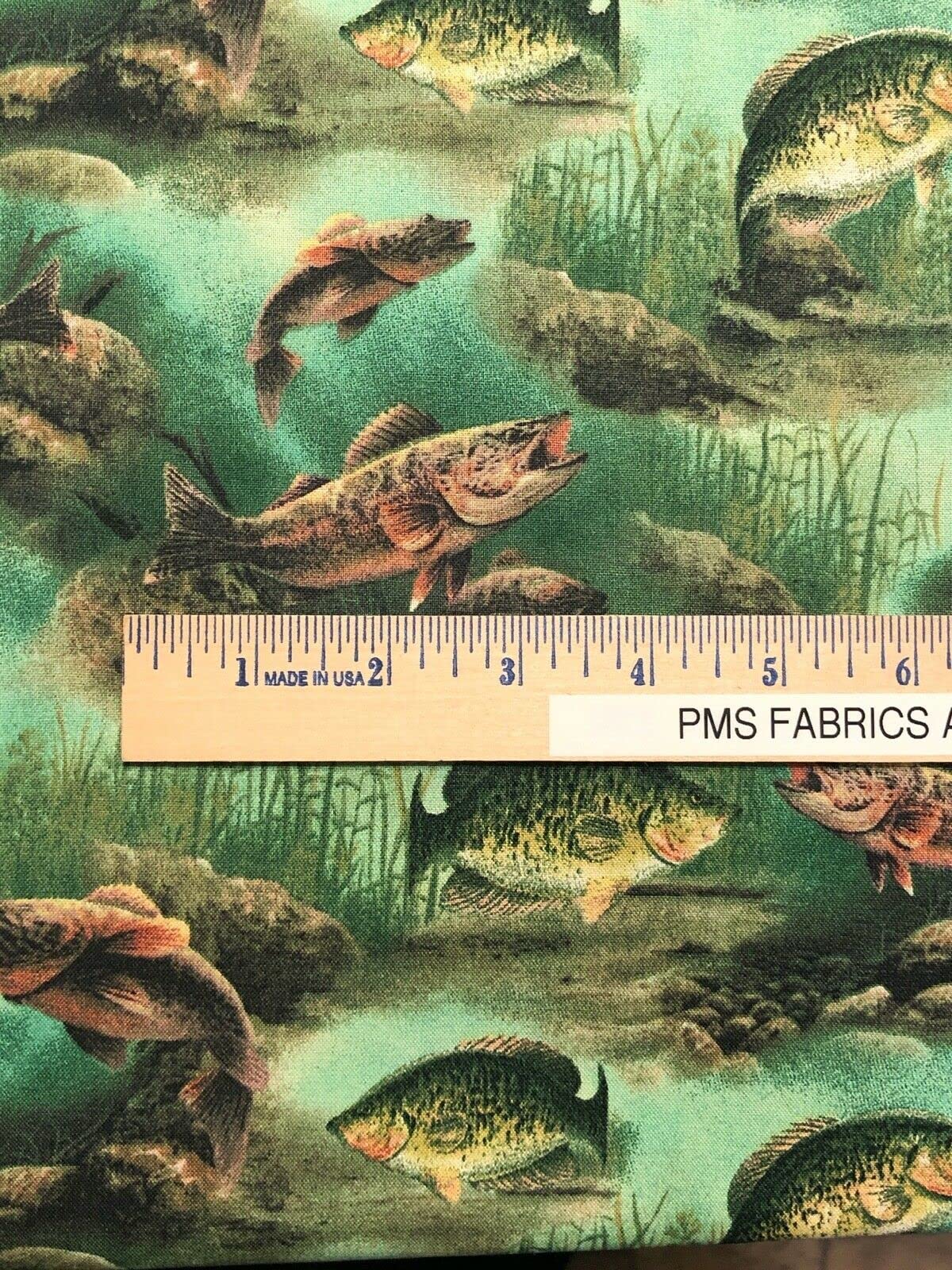 Fat Quarter 1/4 Yard - Bass Trout Fish Fishing Fisherman Sewing Fabric 100% Cotton (18" x 22")