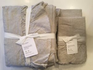 pottery barn belgian flax linen fringe ruffle duvet cover full/queen & two standard shams ~flax~