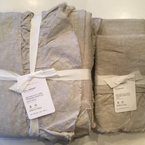 Pottery Barn Belgian Flax Linen Fringe Ruffle Duvet Cover Full/Queen & Two Standard Shams ~Flax~