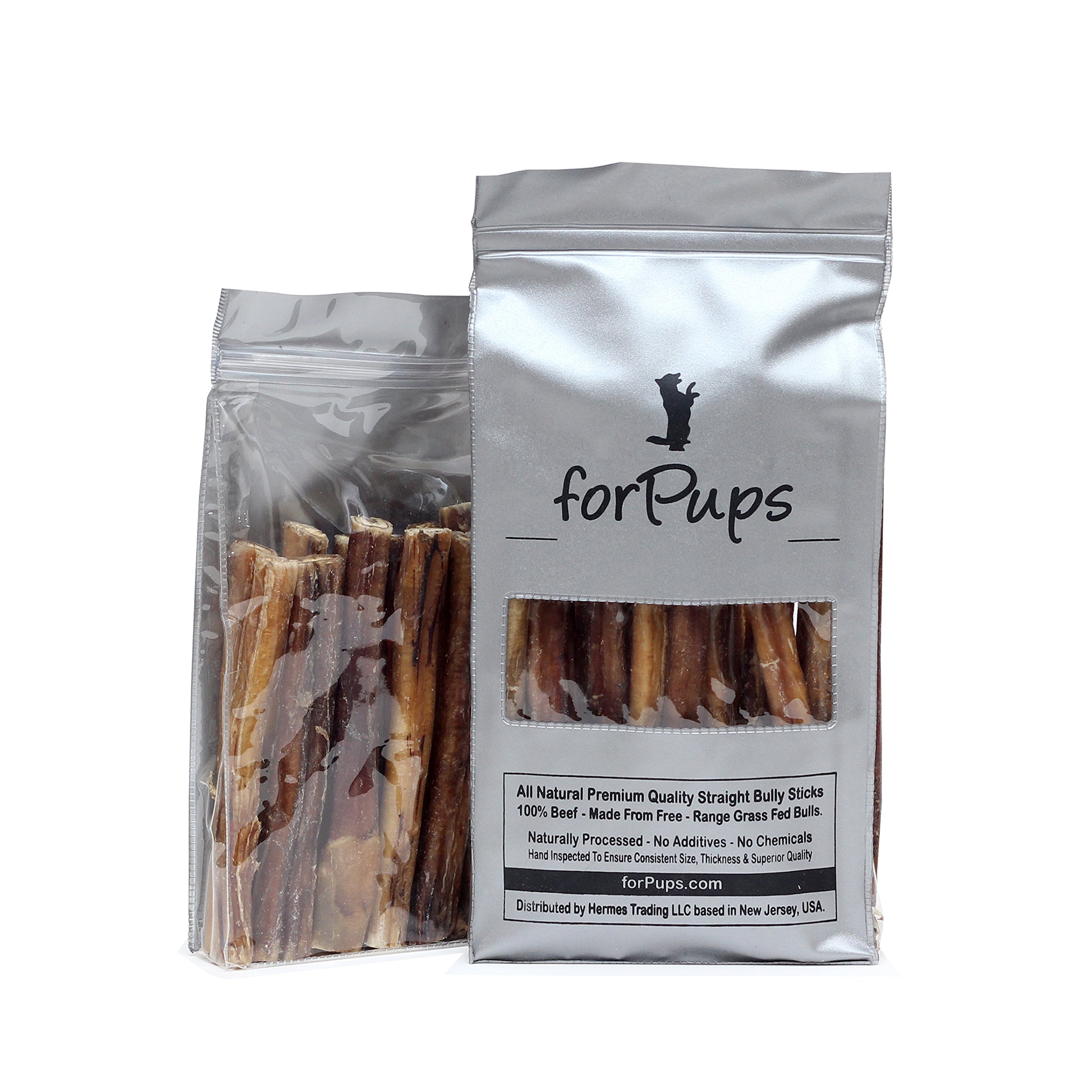 forPups Standard Thickness Bully Sticks (6 Inch - 25 Pack) - All Natural, Grass-Fed, Non-GMO (6") 100% Beef Pizzle Dog Chews, Fully Digestible, Best Dental Treats