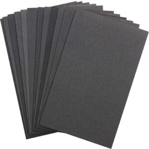 abrasive dry wet waterproof sandpaper sheets assorted grit of 400/600/ 800/1000/ 1200/1500 for furniture, hobbies and home improvement, 12 sheets (2.8 x 4.5 inch)