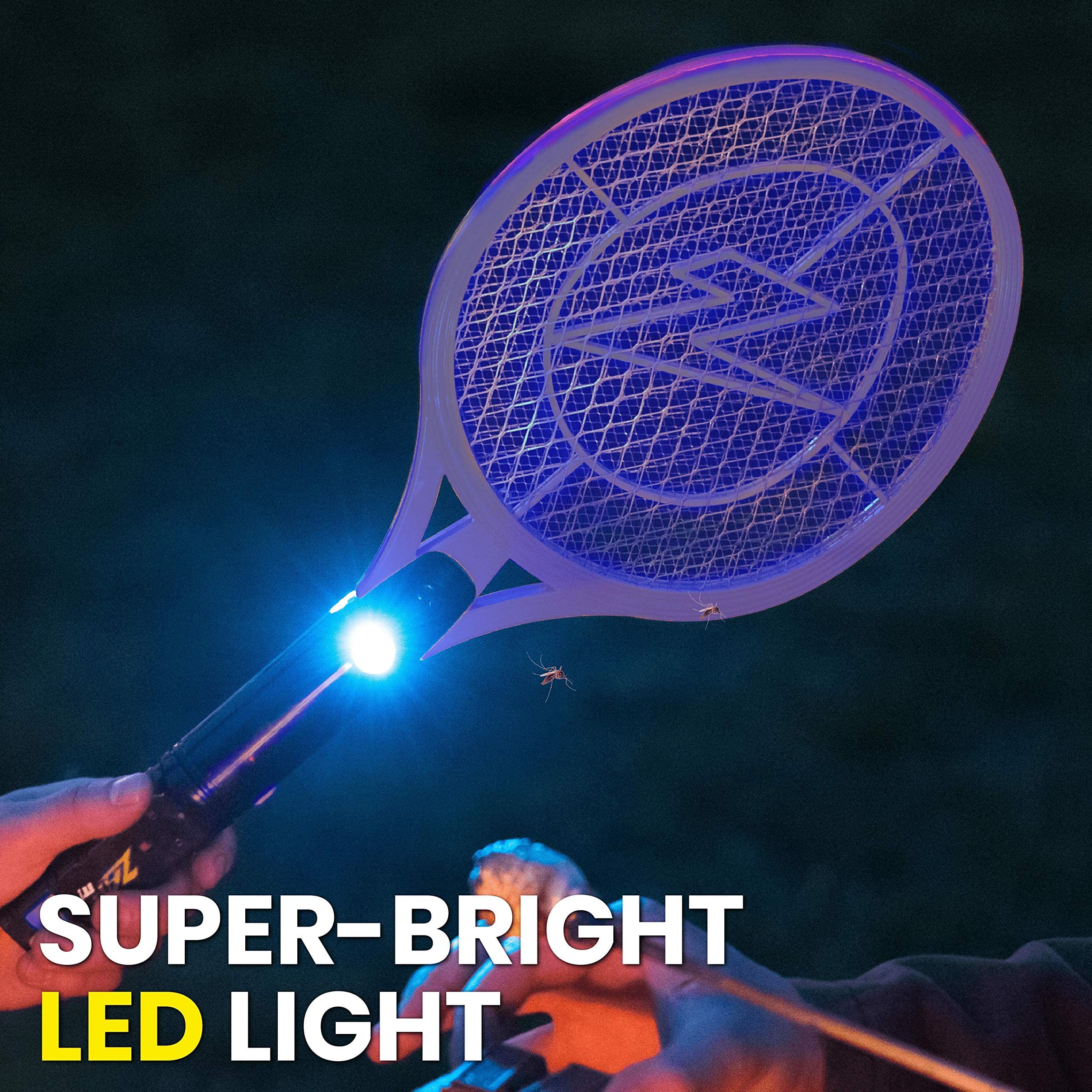 ZAP IT! Bug Zapper Rechargeable Electric Fly Swatter Racket, 4,000 Volt, USB Charging Cable