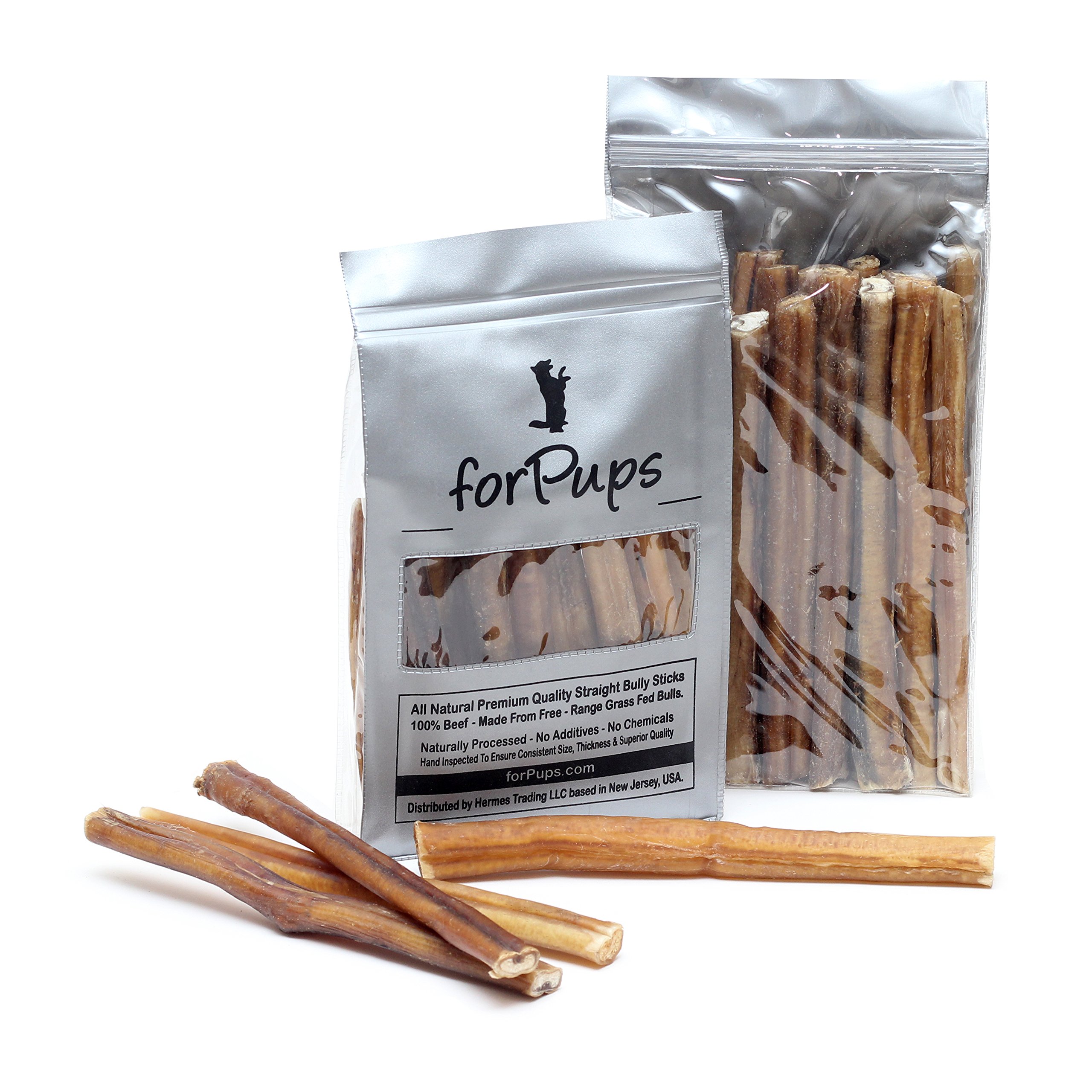 forPups Standard Thickness Bully Sticks (6 Inch - 25 Pack) - All Natural, Grass-Fed, Non-GMO (6") 100% Beef Pizzle Dog Chews, Fully Digestible, Best Dental Treats