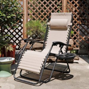 SUPER DEAL Zero Gravity Chair Set of 2 Folding Anti Gravity Recliner Outdoor Patio Beach Lounger Chair with Side Cup Holder Tray and Pillow for Patio, Poolside, Backyard, Deck, Heavy Duty Steel Frame