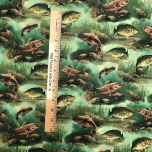 Fat Quarter 1/4 Yard - Bass Trout Fish Fishing Fisherman Sewing Fabric 100% Cotton (18" x 22")