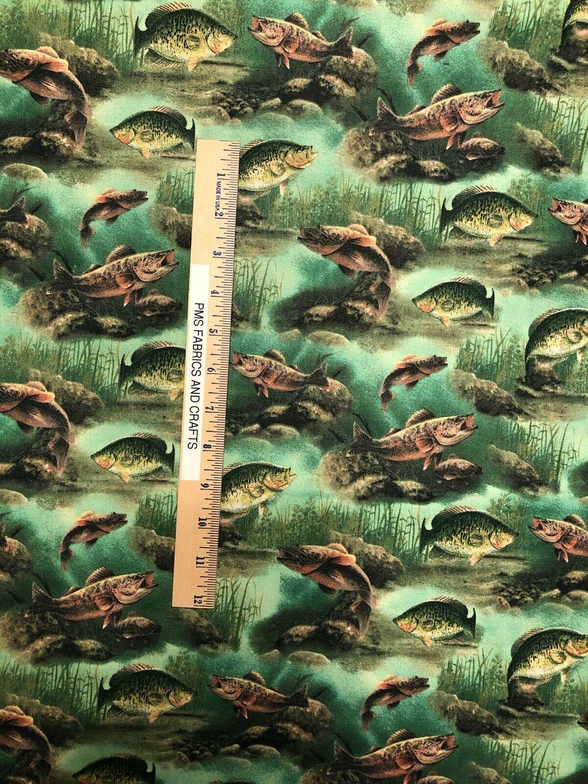 Fat Quarter 1/4 Yard - Bass Trout Fish Fishing Fisherman Sewing Fabric 100% Cotton (18" x 22")