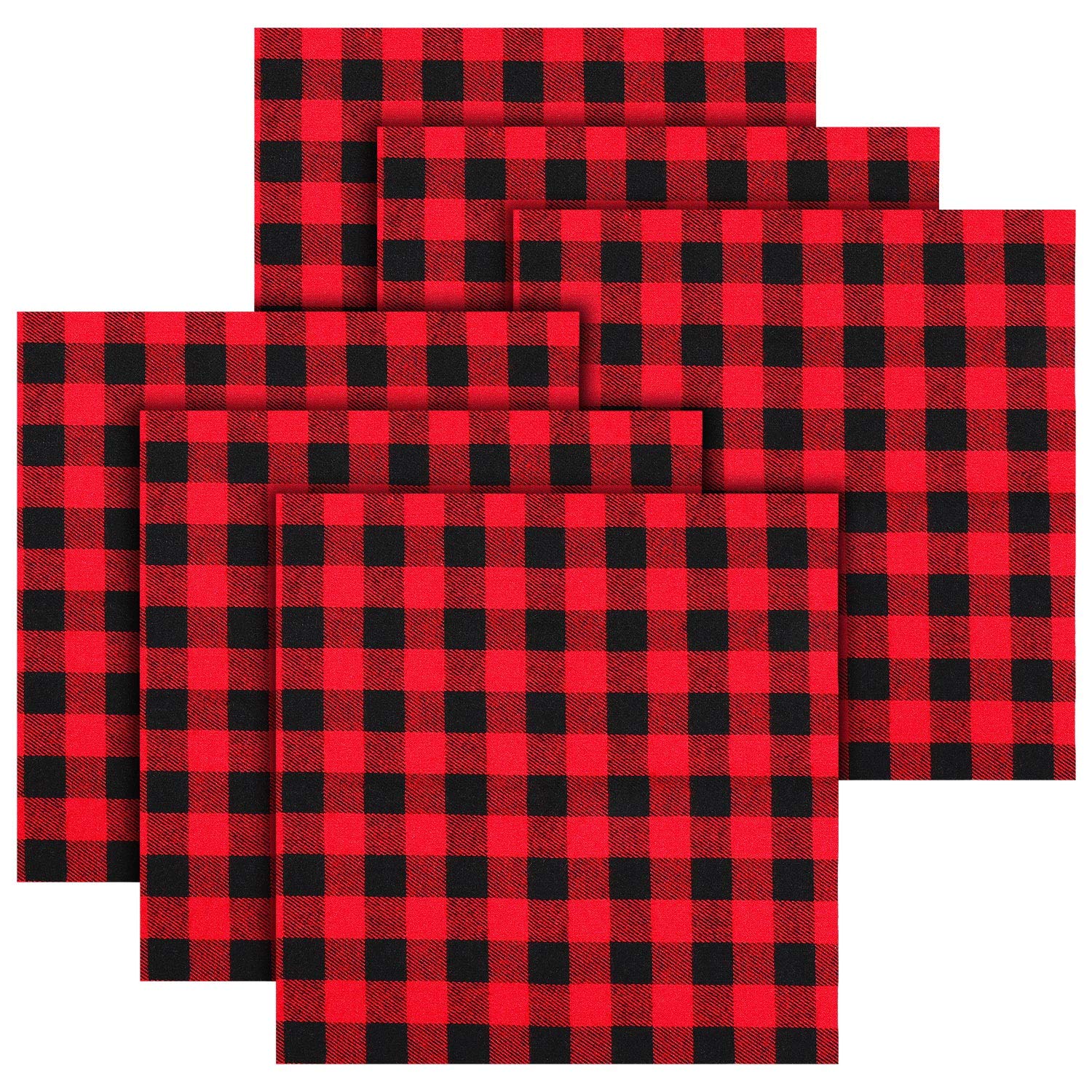 6 Pieces Christmas Buffalo Plaid Fabric 20 x 20 Inch Christmas Fat Quarters Fabric Red Black Fabric Precut Fabric Square Sewing Patchwork for Christmas DIY Sewing Quilting