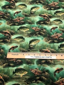 fat quarter 1/4 yard - bass trout fish fishing fisherman sewing fabric 100% cotton (18" x 22")