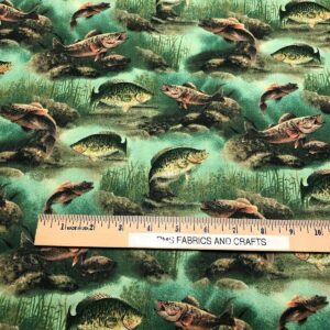 Fat Quarter 1/4 Yard - Bass Trout Fish Fishing Fisherman Sewing Fabric 100% Cotton (18" x 22")