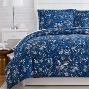 Southshore Fine Living, Inc. Blooming Blossom Collection - Premium Quality, Soft, Wrinkle, Fade, & Stain Resistant, Easy Care, Oversized Duvet Cover Set, Full/Queen, Blue