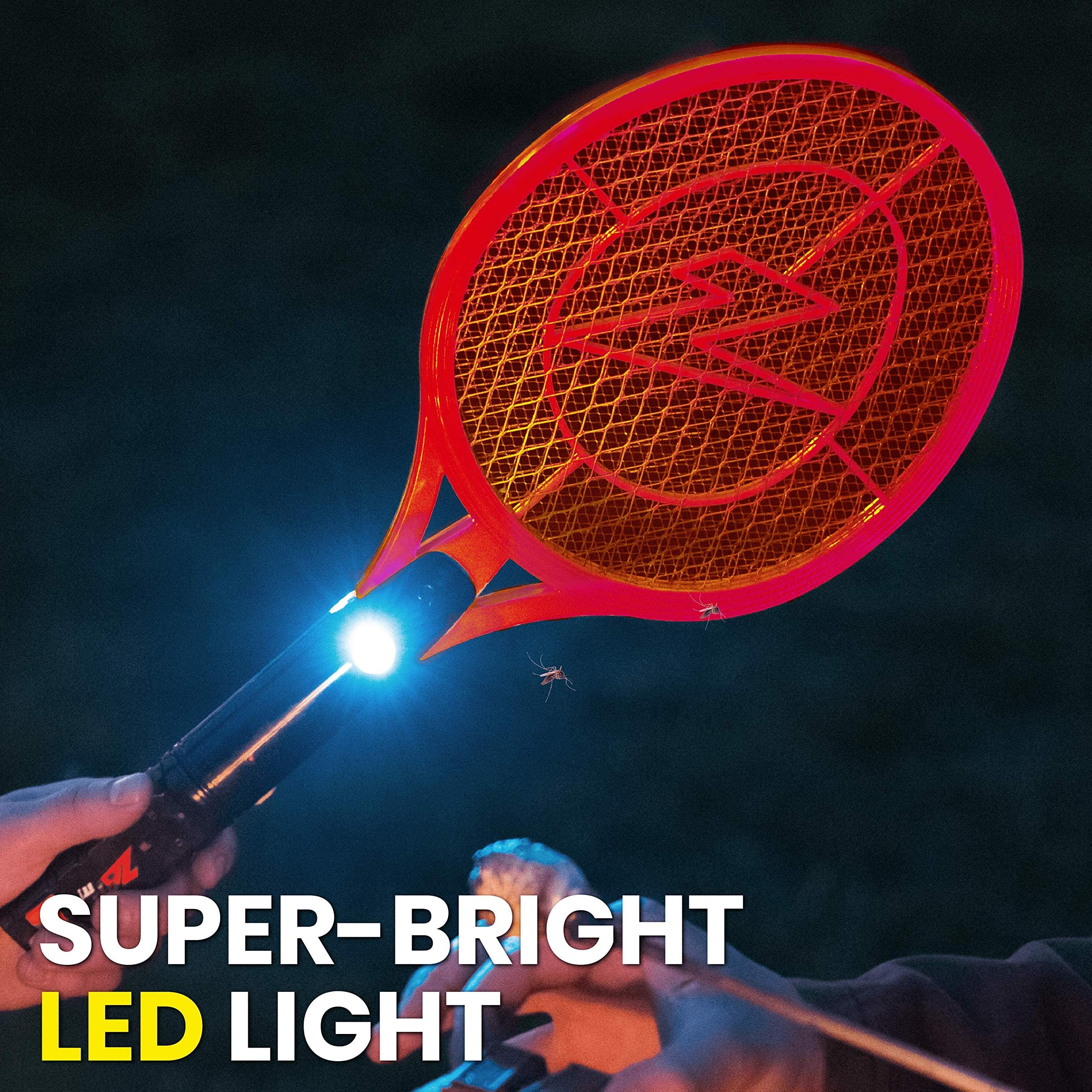 Zap It Bug Zapper Rechargeable Bug Zapper Racket, Electric Fly Swatter, Mosquito Zapper, 4,000 Volt, USB Charging Cable, 2 Pack (Medium, Red)