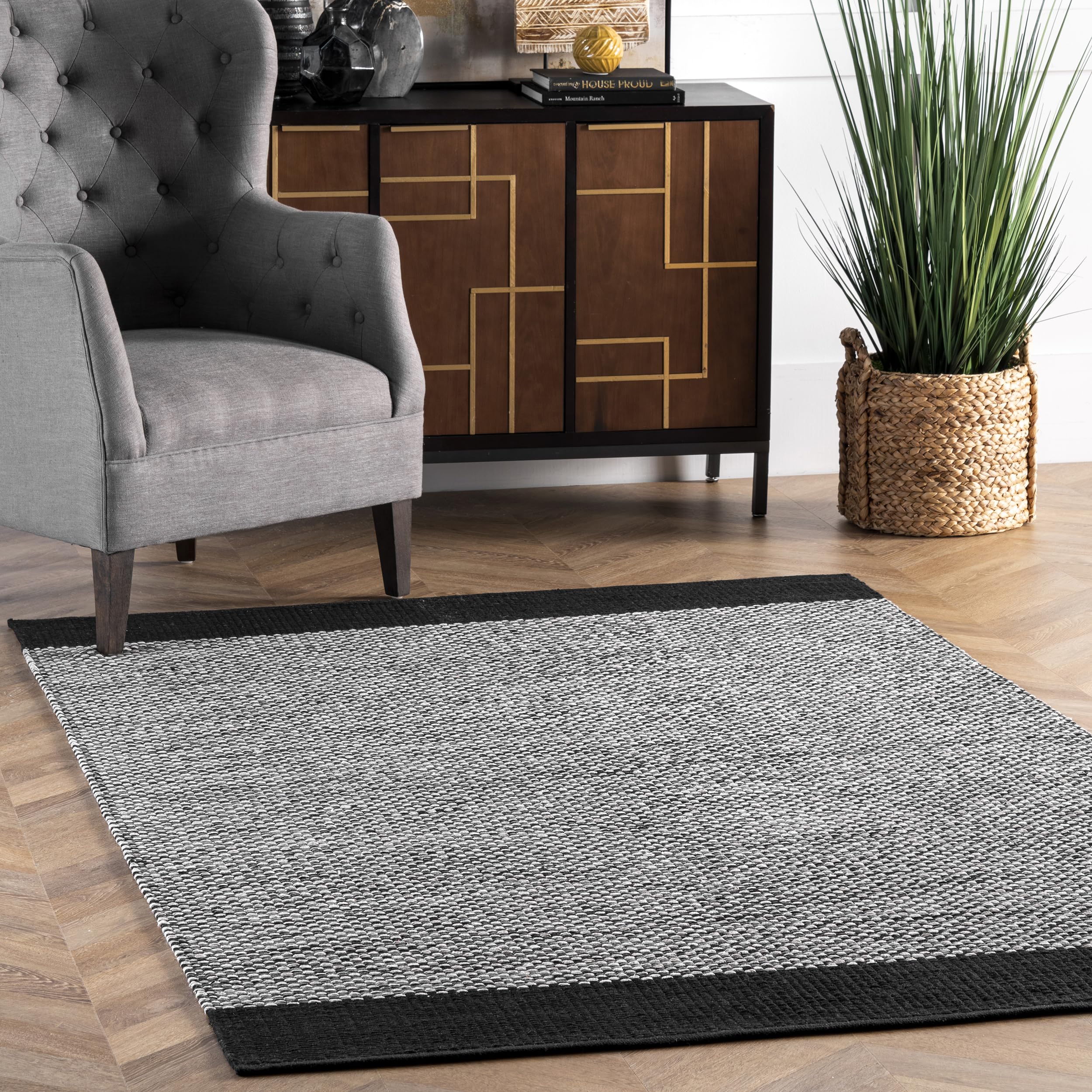 nuLOOM Noura Simple Cotton Flatweave Area Rug, 8x10, Black