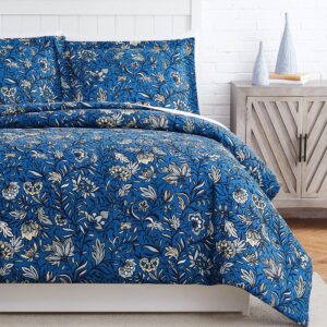 Southshore Fine Living, Inc. Blooming Blossom Collection - Premium Quality, Soft, Wrinkle, Fade, & Stain Resistant, Easy Care, Oversized Duvet Cover Set, Full/Queen, Blue