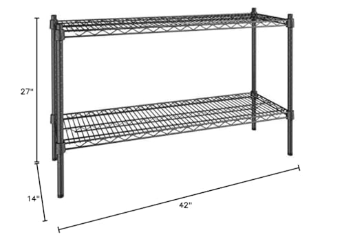 Pro&Family 14"(inch.) x 42"(inch.) NSF Certified Black Epoxy 2-Shelf Kit with 27"(inch.) Posts. Kitchen Storage, Cabinet Shelf Organizer. Perfect for Home, Commercial, Garage