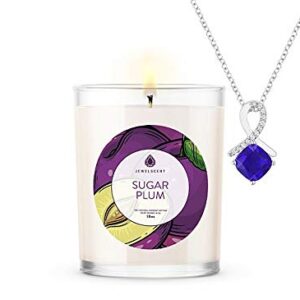 JewelScent Sugar Plum Signature 10z Candle and Jewelry with Surprise Pendant Inside | Made in USA | Parrafin Free | Natural Soy Blend | ECO Friendly Organic (Pendant)