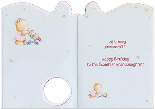 Designer Greetings Bear and Doll: Stroller, Necklace and Bedtime Die Cut Juvenile 1st / First Birthday Card for Granddaughter