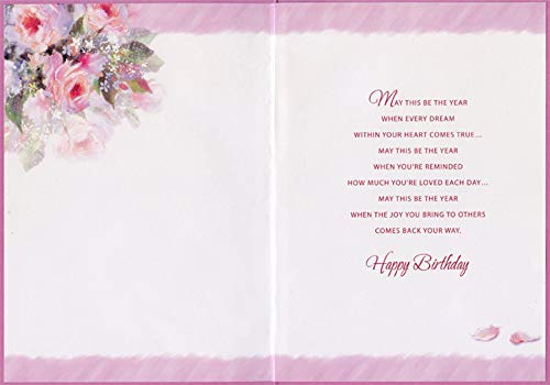 Designer Greetings Pink Flowers in Glass Vase: All Good Things Birthday Card for Daughter-in-Law