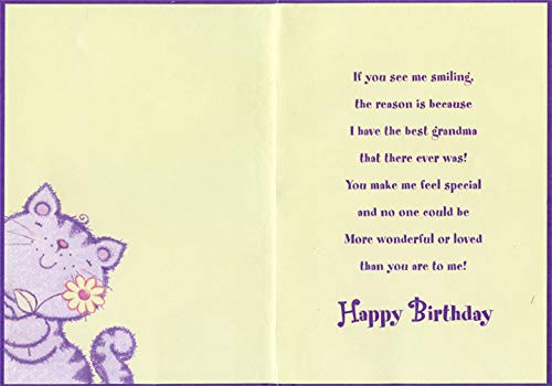 Designer Greetings Large Purple Cat Hugging Single Yellow Flower Juvenile Grandma Birthday Card from Kids : Child : Children/Children