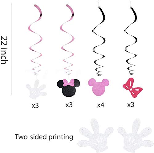 Minnie Swirl Hanging Decorations, 30pcs Ceiling Streamers for Mini Mouse Birthday Party, Cute Mouse Theme Decor Party Supplies Party Favors for Kids