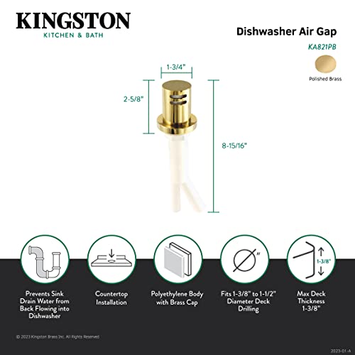 Kingston Brass KA821PB Trimscape Dishwasher Air Gap, Polished Brass, 1-3/4" Diameter Cap