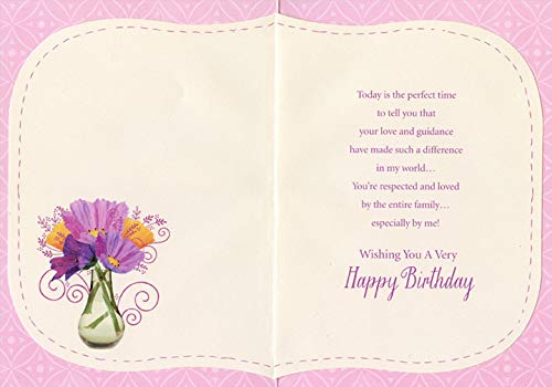 Designer Greetings Purple and Yellow Flowers in Glass Vase and Purple Foil Swirls Birthday Card for Nana