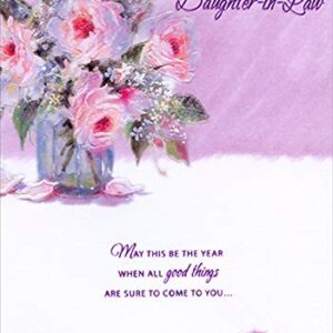 Designer Greetings Pink Flowers in Glass Vase: All Good Things Birthday Card for Daughter-in-Law